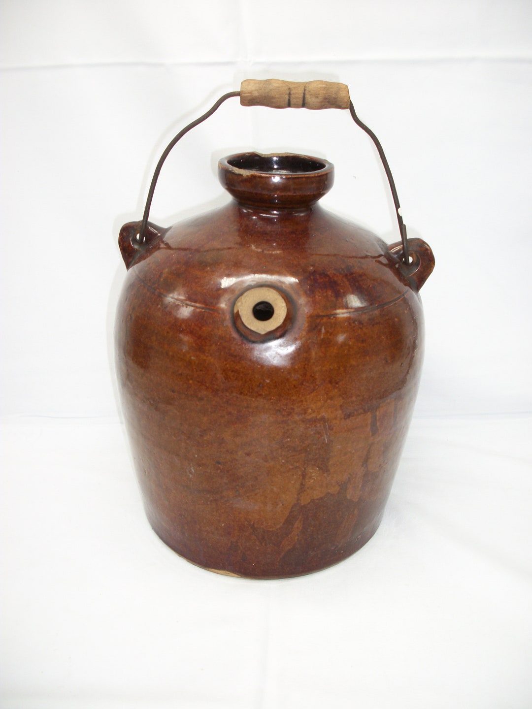 Vintage Antique Primitive Rustic Large Jug With Spout Stoneware Wire ...