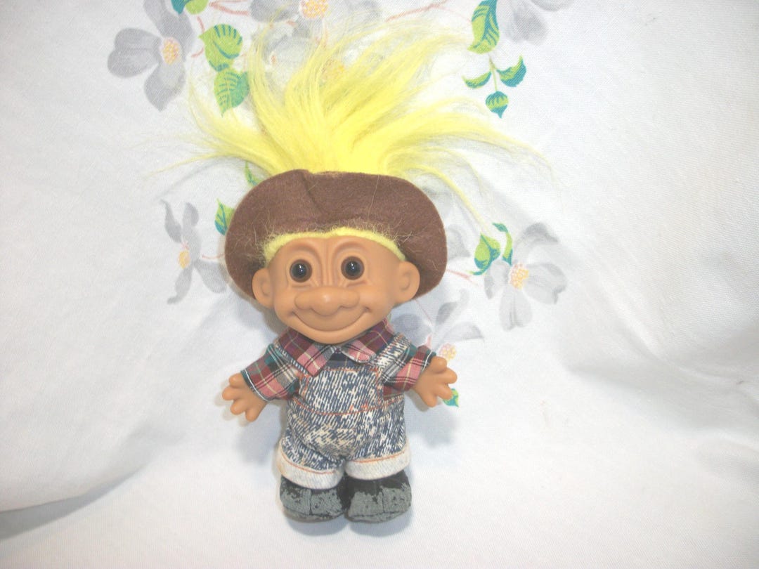 Vintage Russ Yellow Hair Brown Eyes Farmer Troll Doll 90's - Etsy