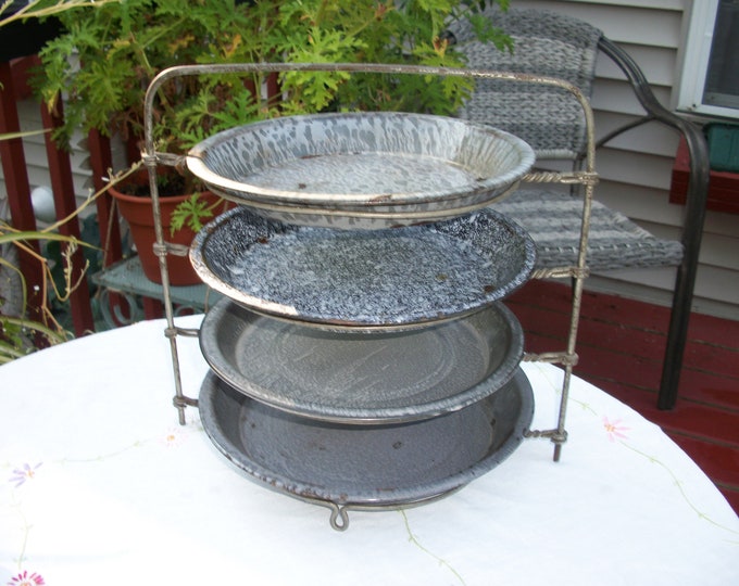 Vintage 4 Tier Twisted Metal Pie Stand Holder Cooling Rack With 3 Gray ...
