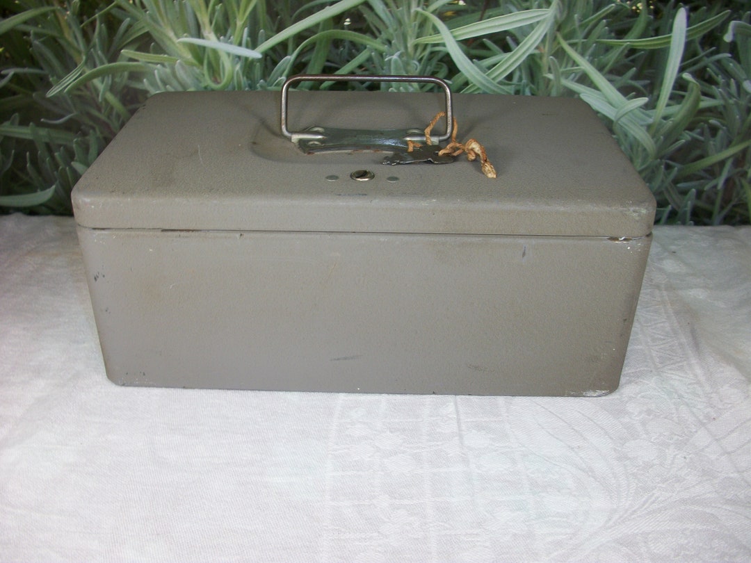 Vintage Midcentury Swanco Metal Lock Box With Key Gray Industrial ...