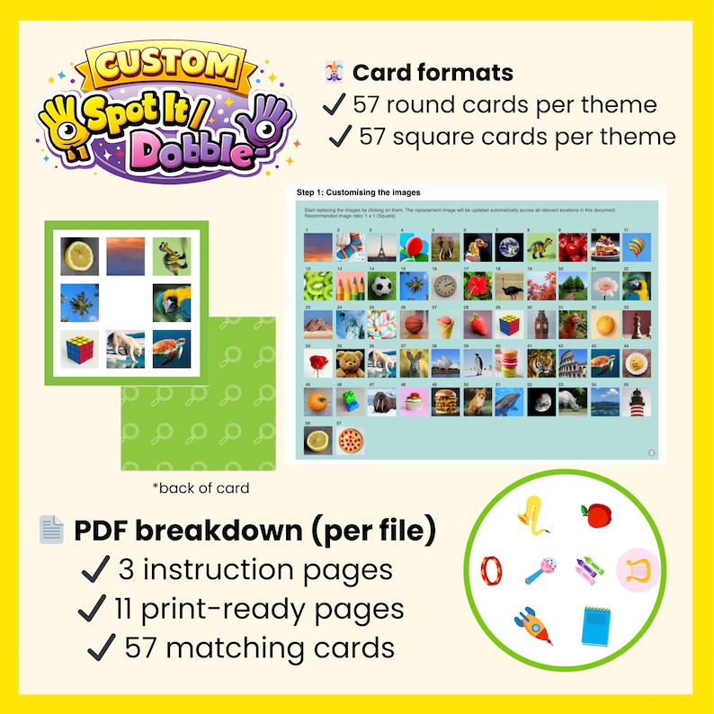 Custom Matching Card Game | Personalised Symbol Spot It Dobble Style ...