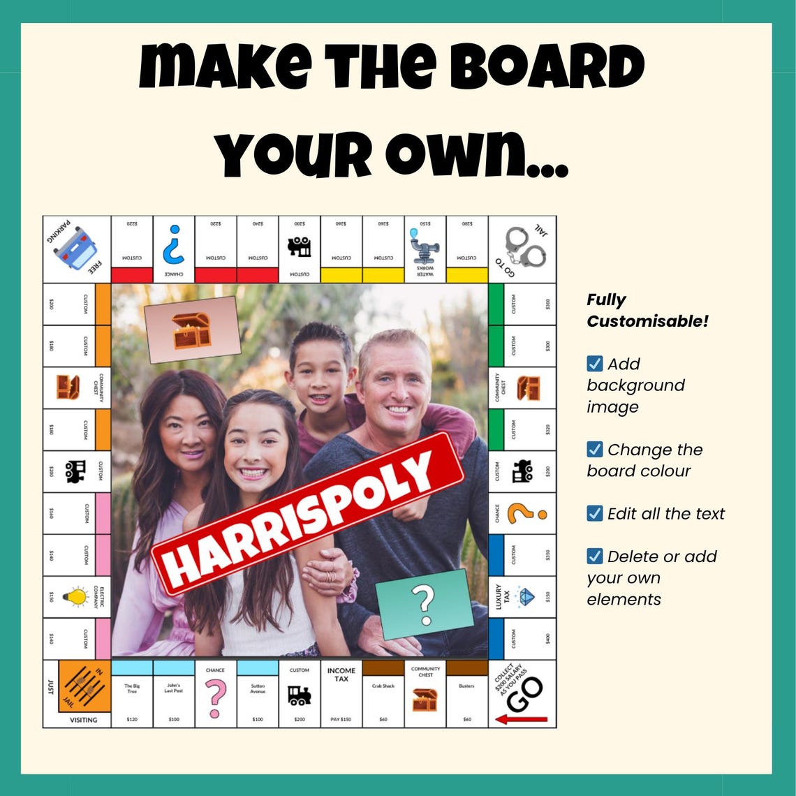 Custom Monopoly Board Game Template: DIY Personalized Family Game ...