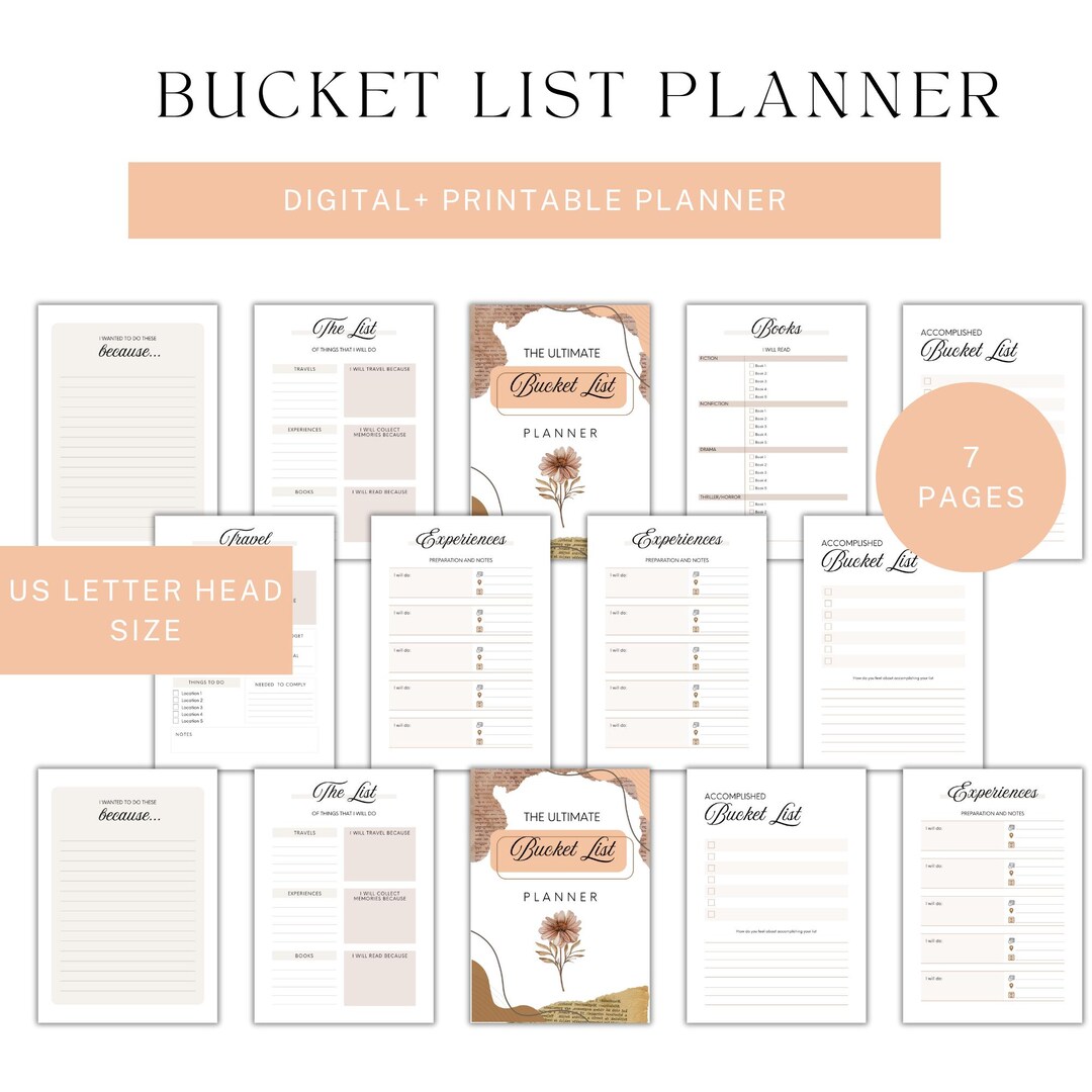 Bucket List Planner Printable | Dream Goal Tracker | Travel, Life ...