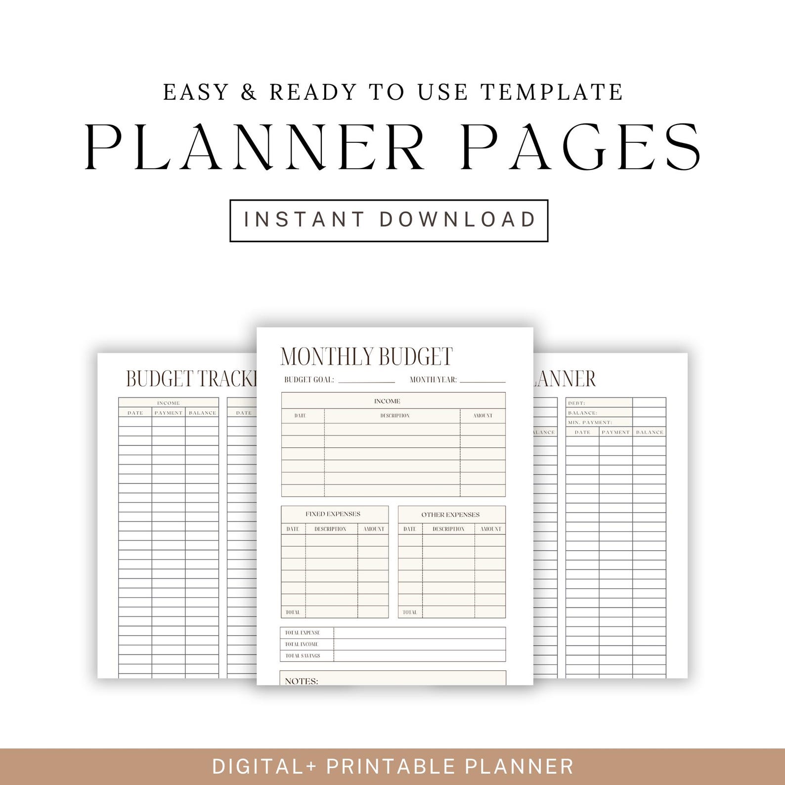 Budget Planner Printable PDF | Monthly Expense Tracker, Bill Log ...