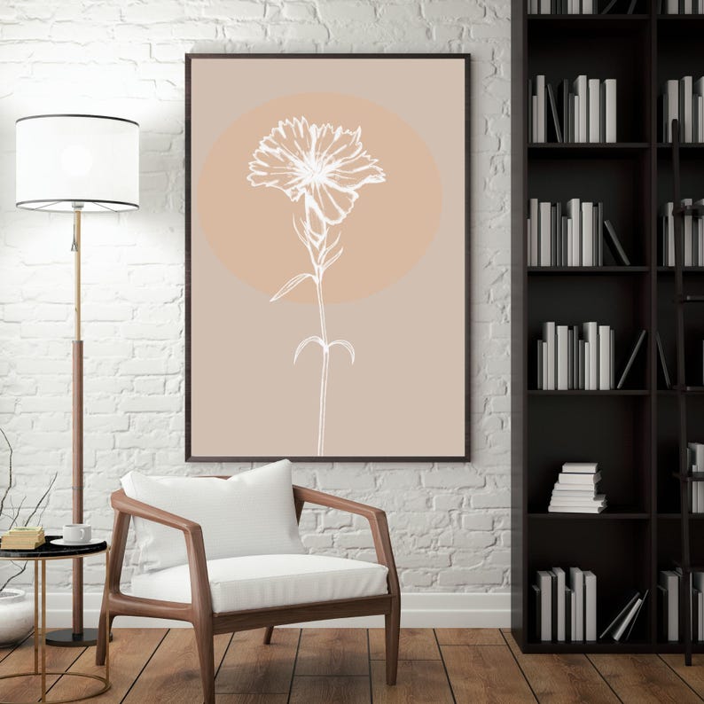 Minimalist Flower Line Art Printable | Boho Floral Wall Art | Modern ...