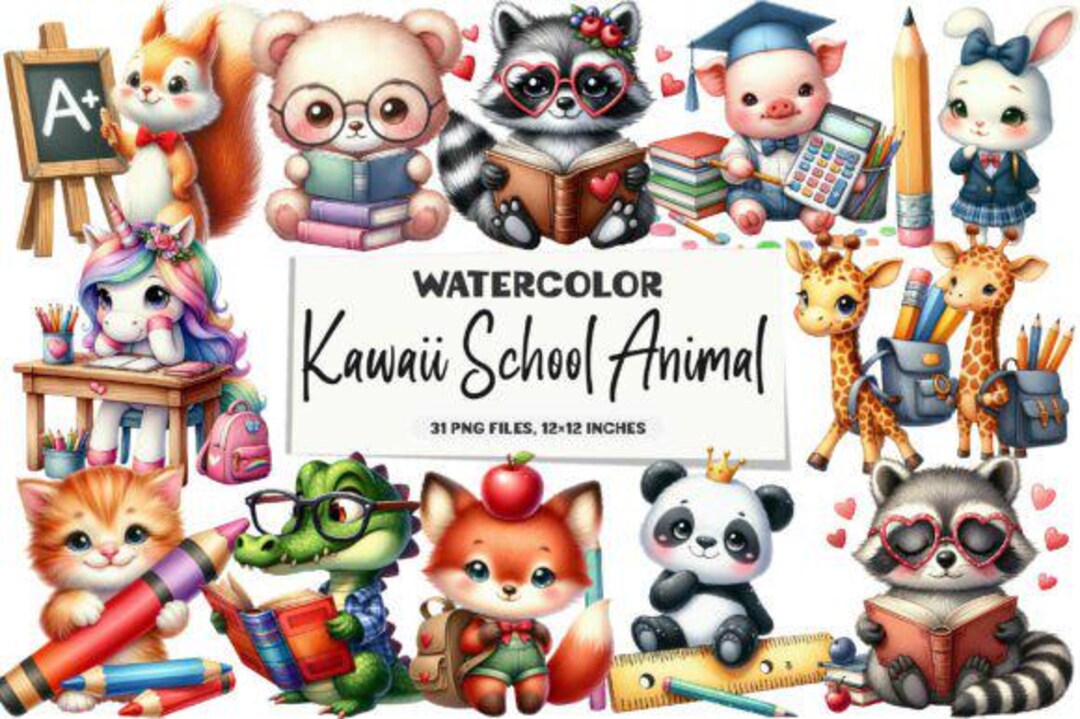 Kawaii School Animal Clipart – Back to School Animals PNG – Cute ...