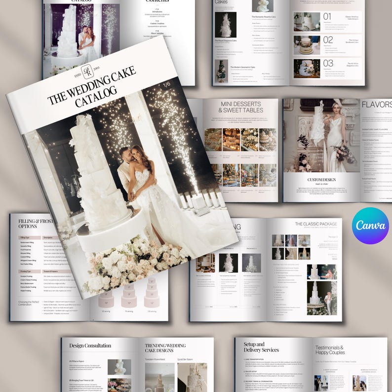 Wedding Cake Catalog Template | Custom Cake Magazine & Dessert Table ...