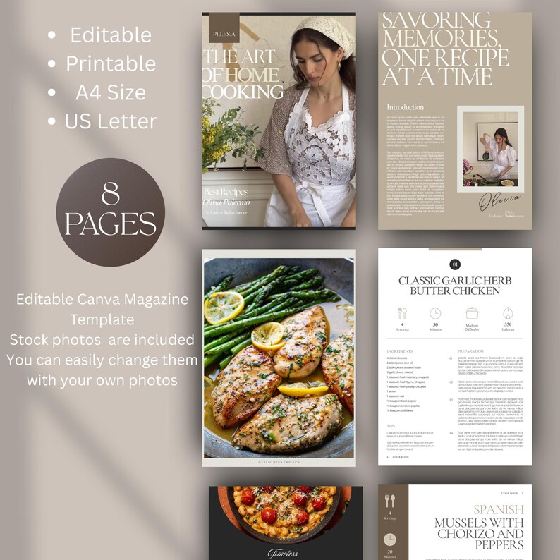 Cookbook Template | Recipe Book Template | Canva Templates | Cook Book ...
