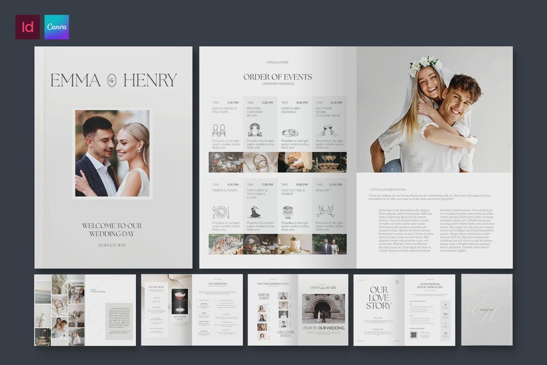 Elegant Wedding Program Template: A5 Ceremony Guide, Editable in Canva ...