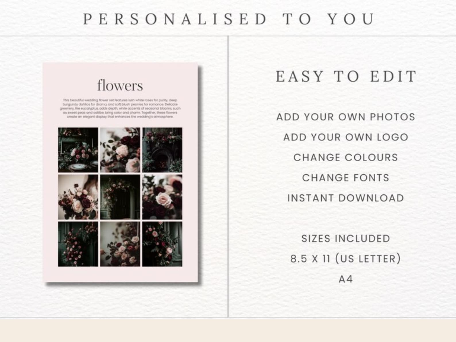 Editable Florist Portfolio Template | Floral Brand Kit & Service Guide ...