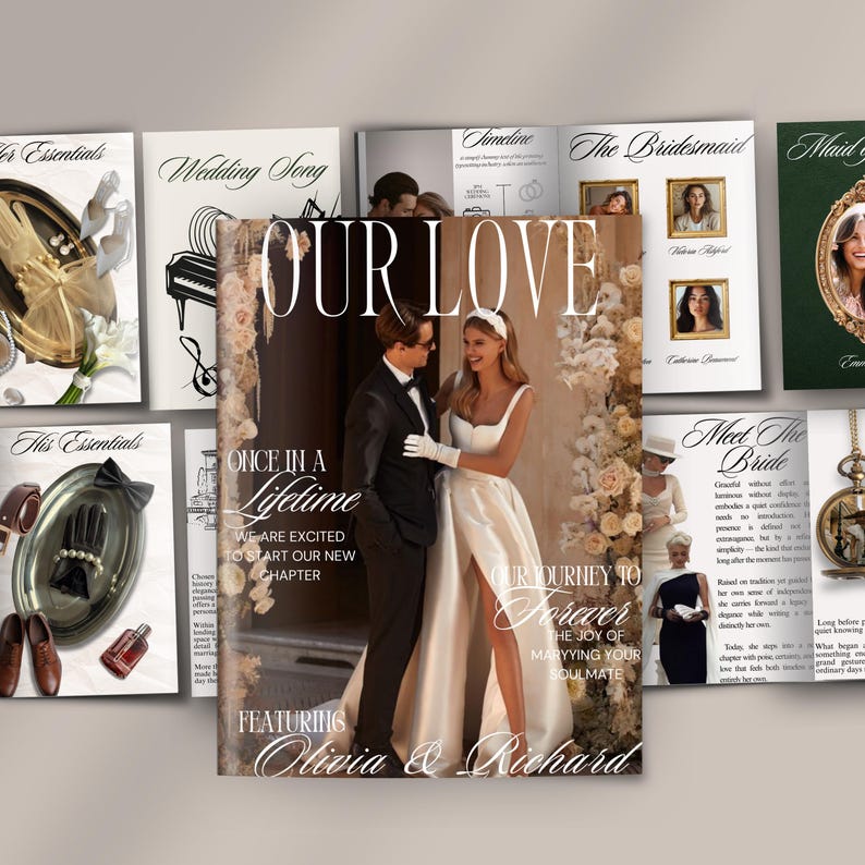 Editable Wedding Magazine Template Canva, Personalized Wedding Keepsake ...