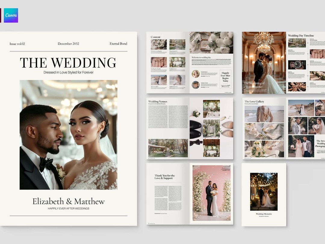 Wedding Magazine Template Customizable Wedding Itinerary Printable ...
