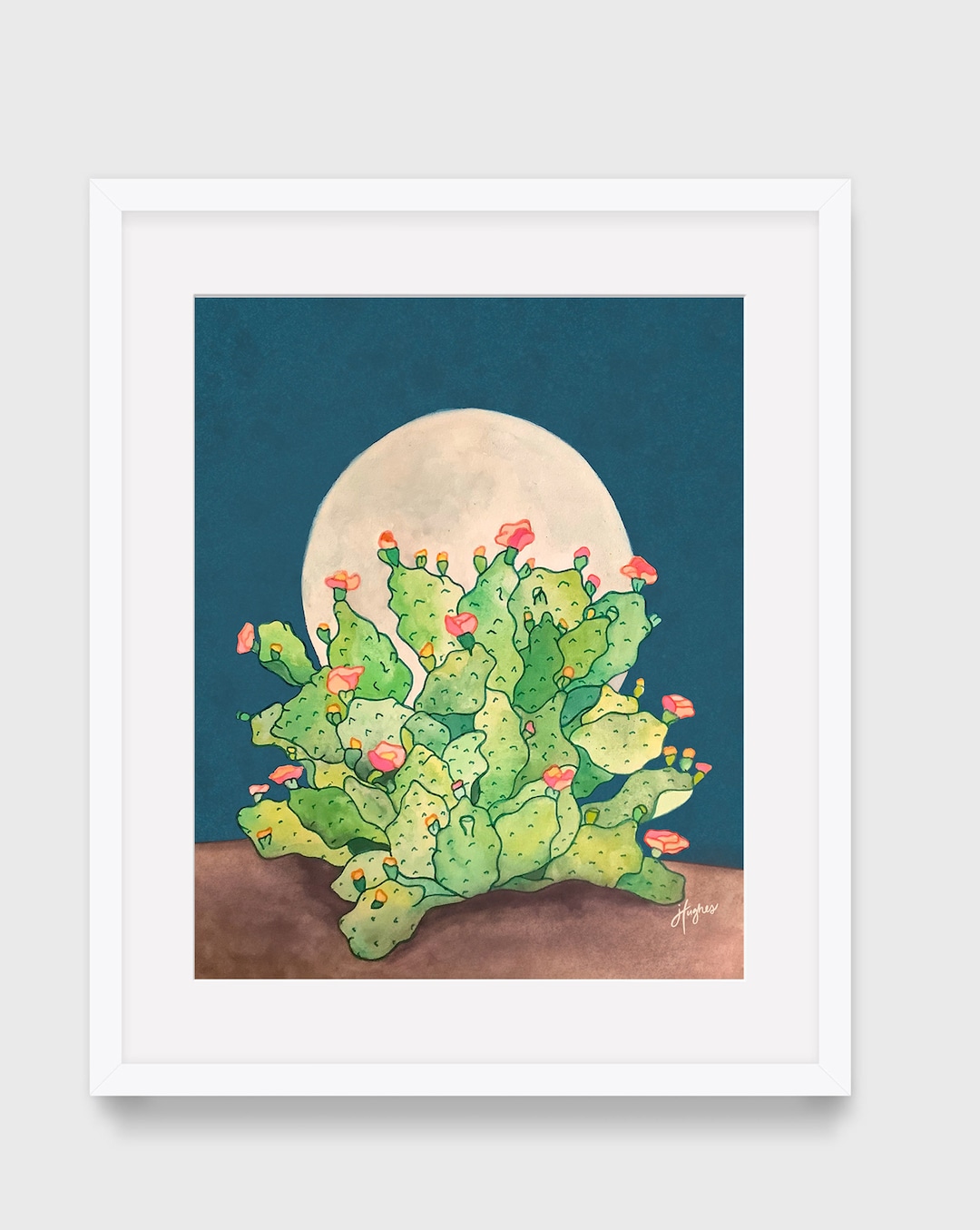 Moonlight Cactus Art. Cacti Print. Western Landscape Art. Texas Cactus ...