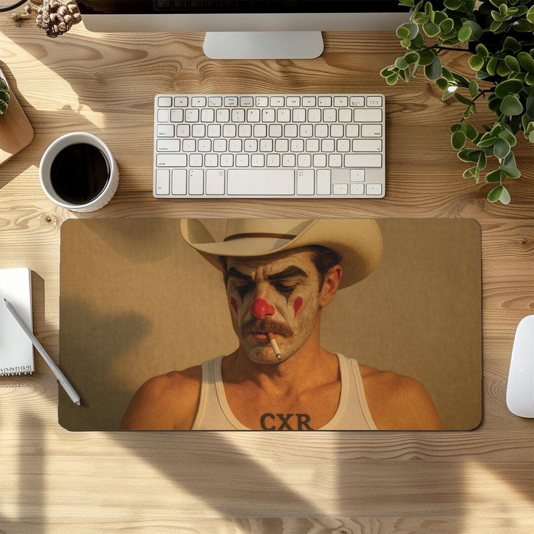 Sad Clown Cowboy Desk Mat | Gaming Mouse Pad | Gift for College Student ...
