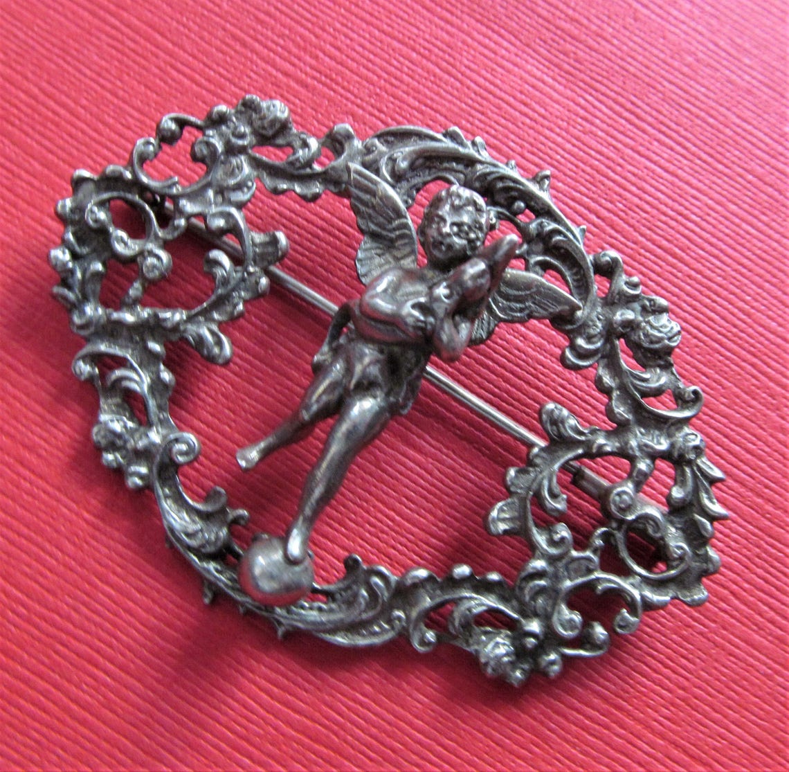 Cupid Antique Angel Brooch Florentine 800 Silver Italian Putti - Etsy