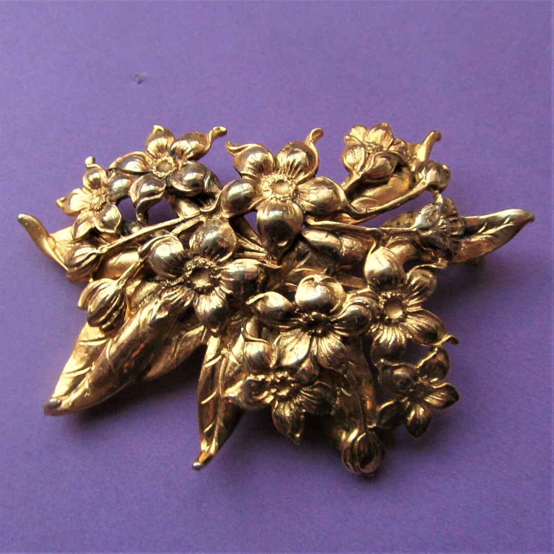 Cini Sterling Silver Vermeil Flower Brooch Antique Floral Pin Jewelry ...