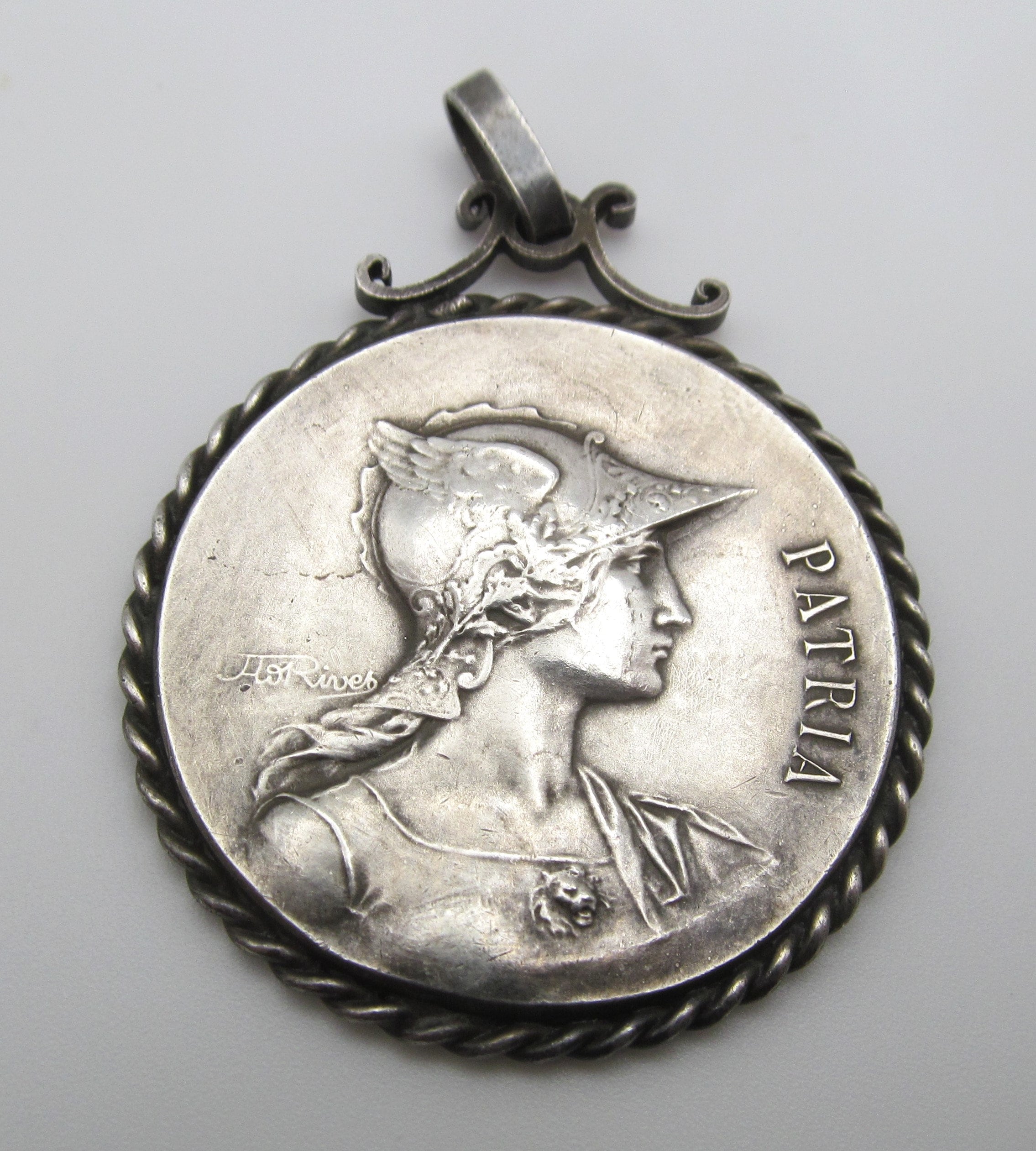 French Silver Marianne Antique Medal Victory Angel Cyclist Pendant ...