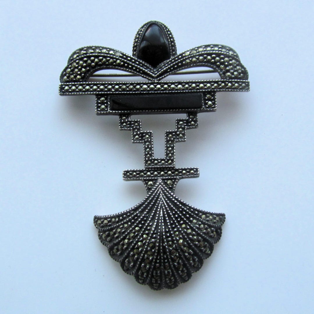 Judith Jack Sterling Black Onyx Art Deco Style Brooch Pin Jewelry - Etsy