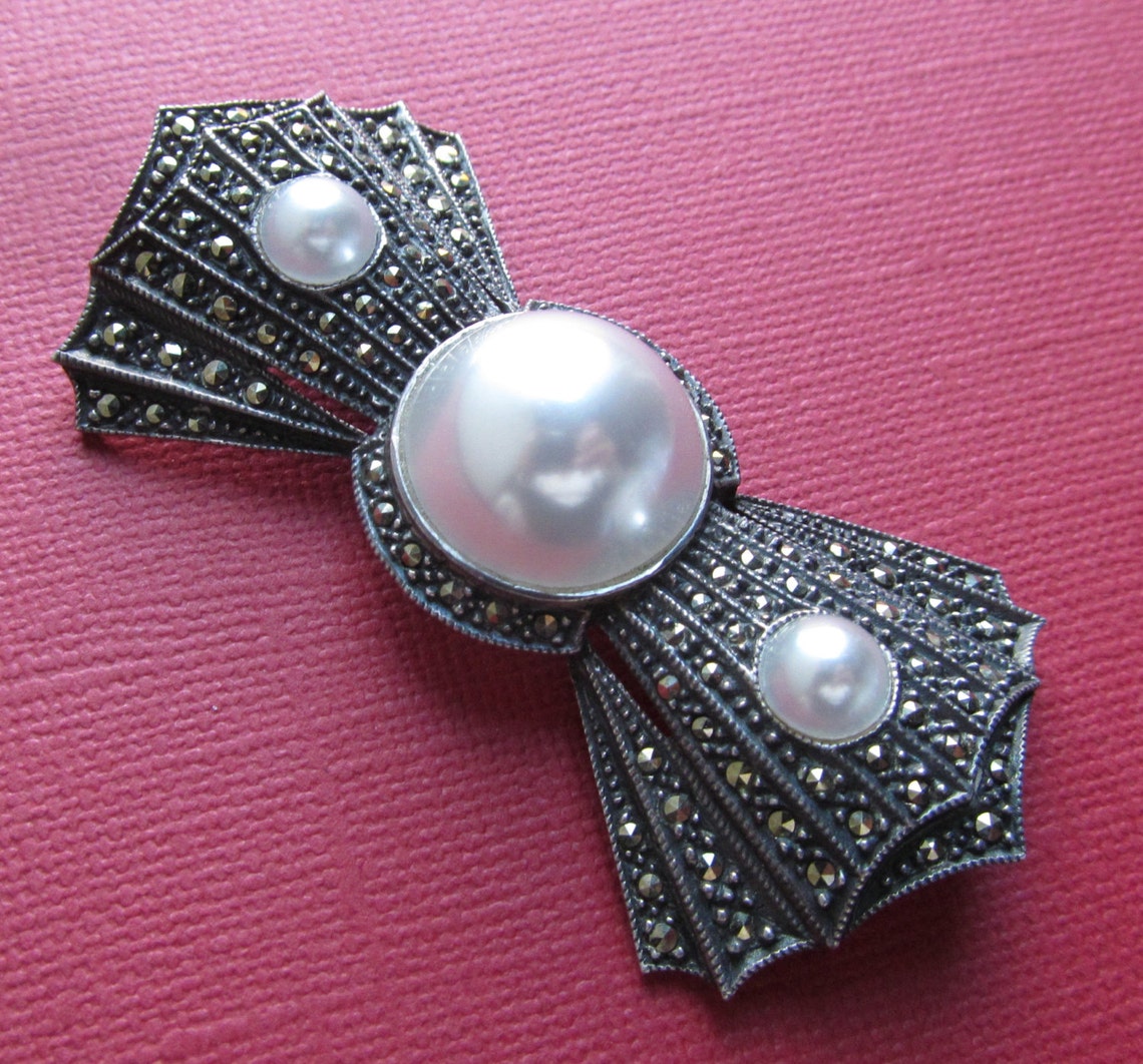 Judith Jack Vintage Bow Brooch Sterling Silver Faux Mabe - Etsy