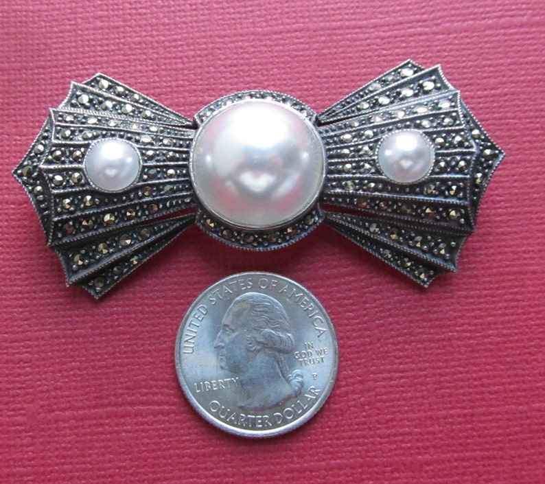 Judith Jack Vintage Bow Brooch Sterling Silver Faux Mabe Pearls and ...