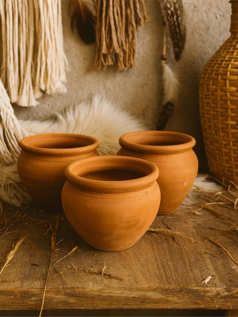 Terracotta Pot Set of 3 - Rustic Handmade Clay Planters, Succulent Pots ...
