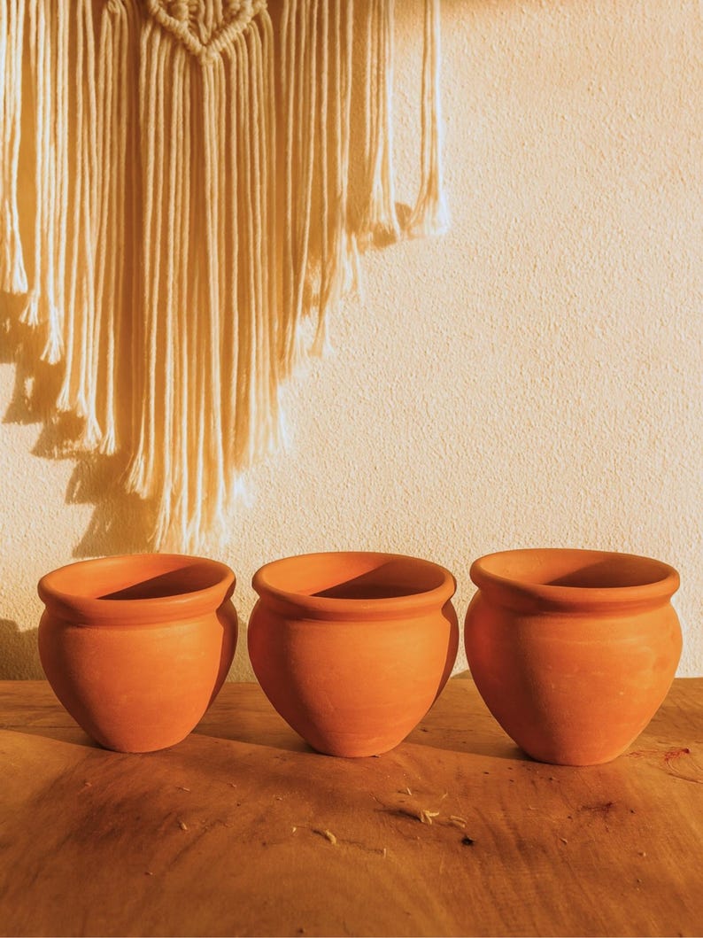 Terracotta Pot Set of 3 - Rustic Handmade Clay Planters, Succulent Pots ...