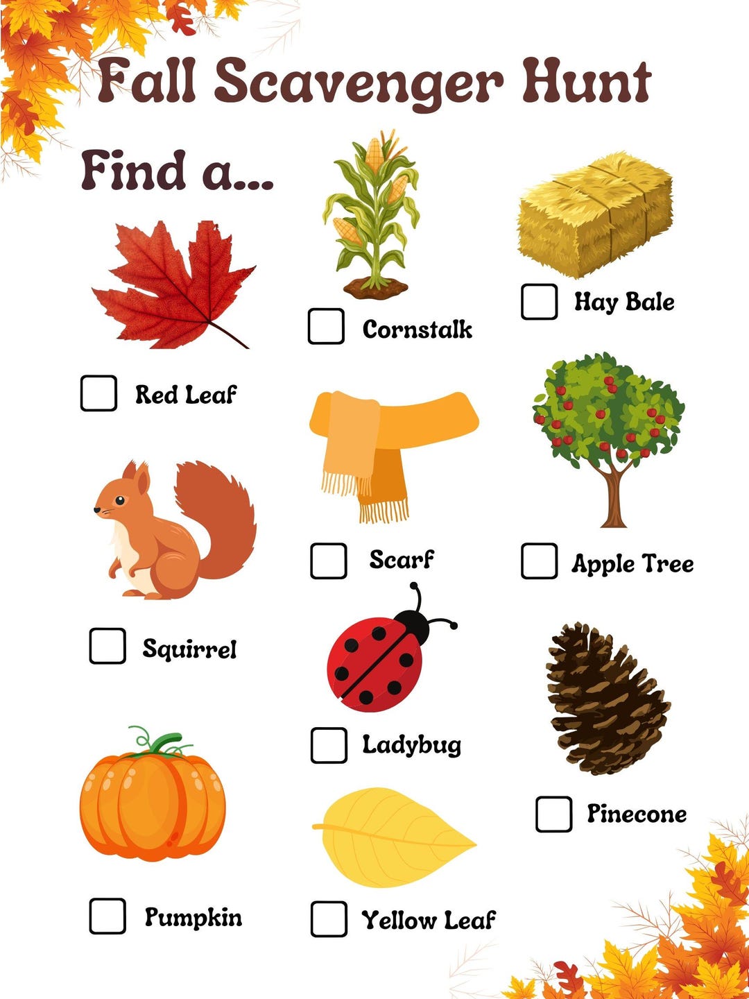 Fall Scavenger Hunt for Kids: Autumn Nature Walk Printable (PDF ...