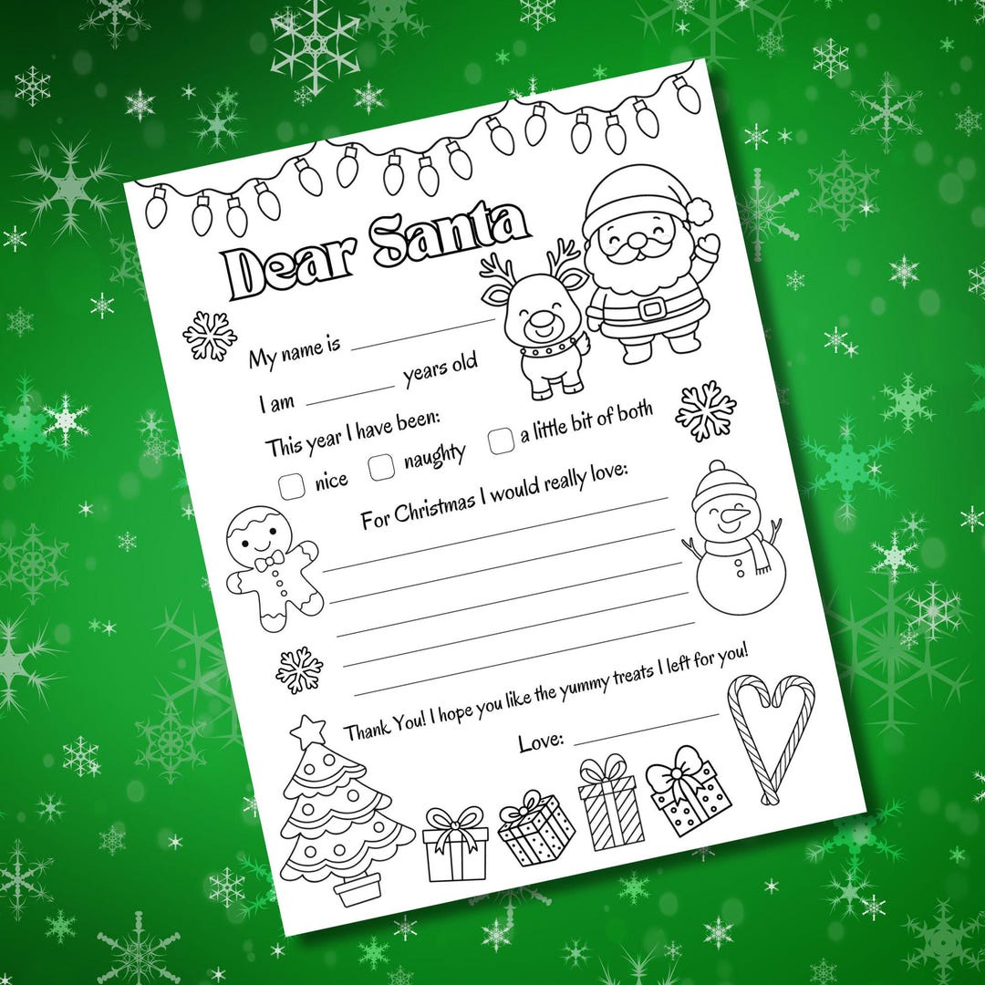 Letter to Santa Coloring Page for Kids | Printable Christmas Wish List ...