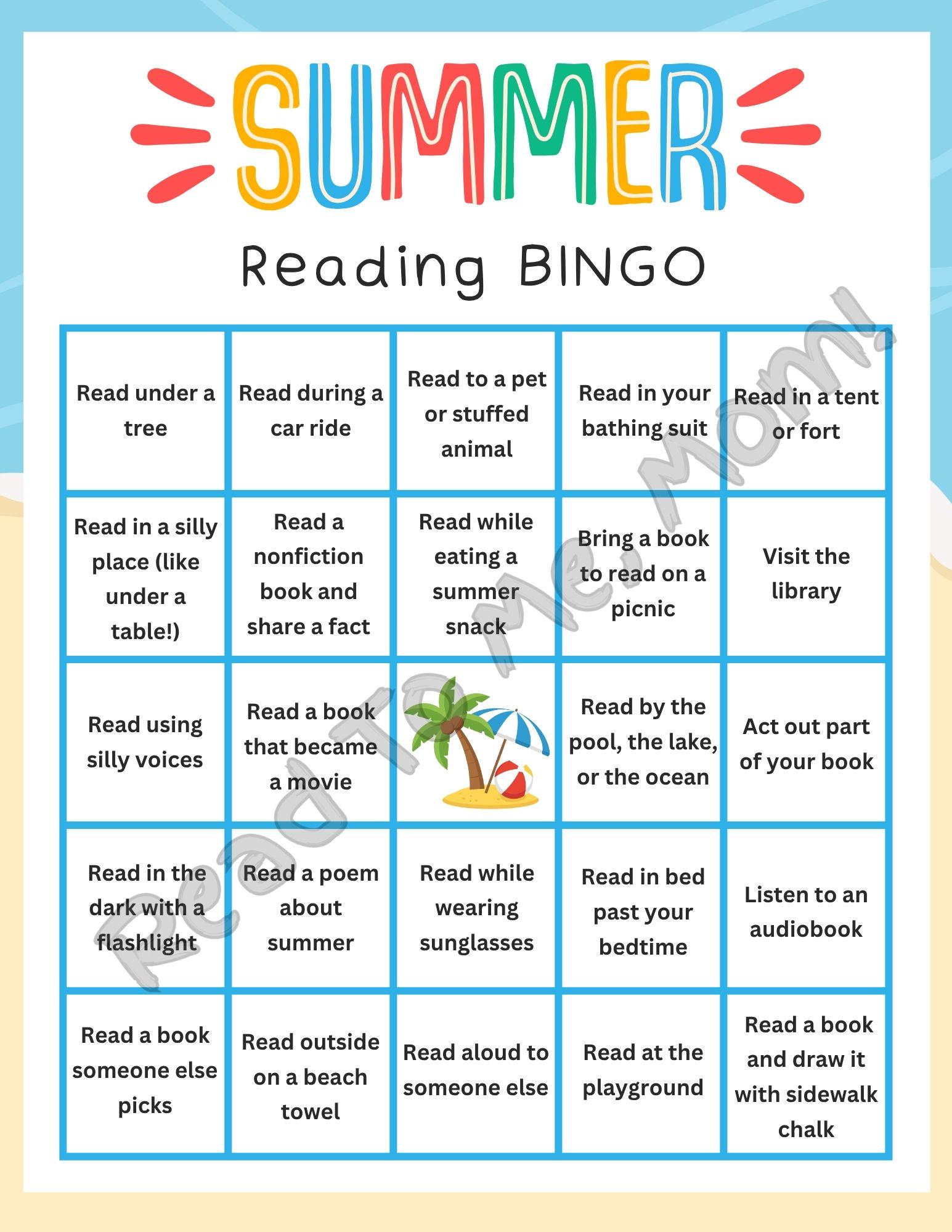 Summer Reading Bingo Printable for Kids | Reading Challenge Activity ...