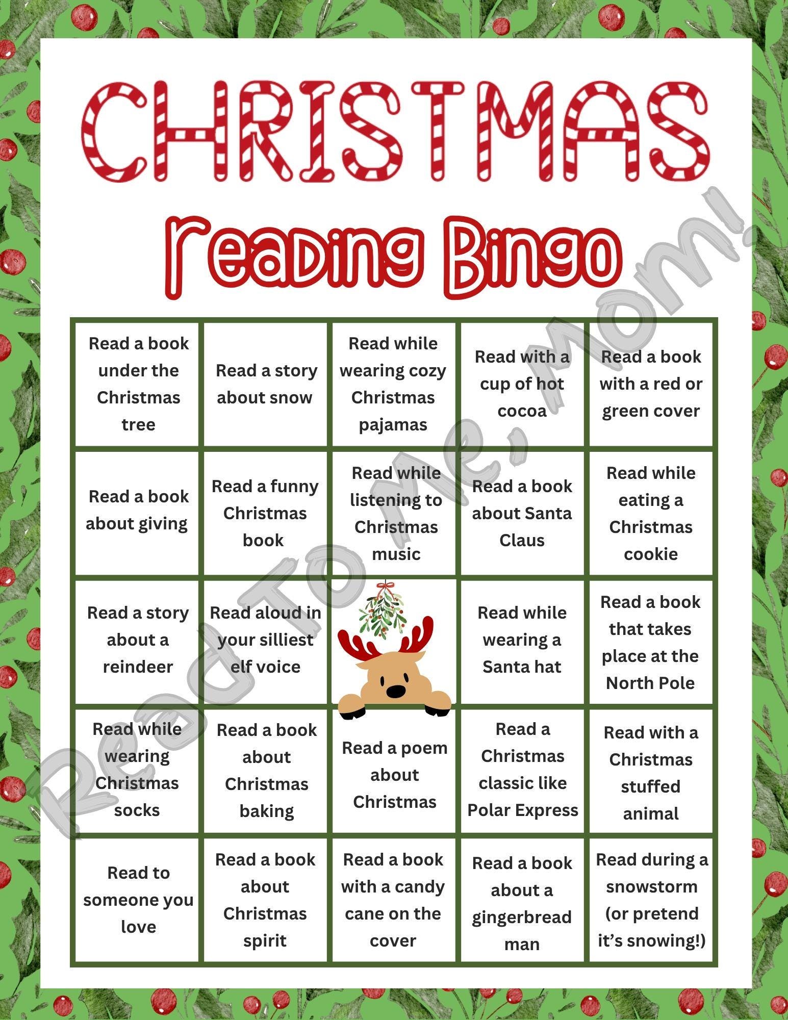Christmas Reading Bingo | Printable Holiday Reading Game for Kids - Etsy