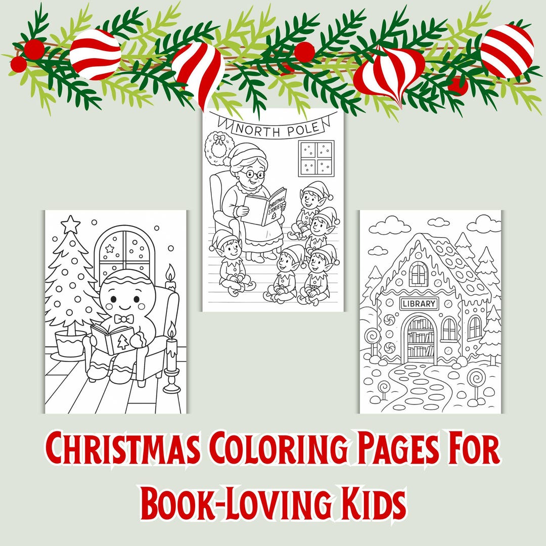 Christmas Coloring Pages for Kids – 12 Printable Holiday Reading-themed ...