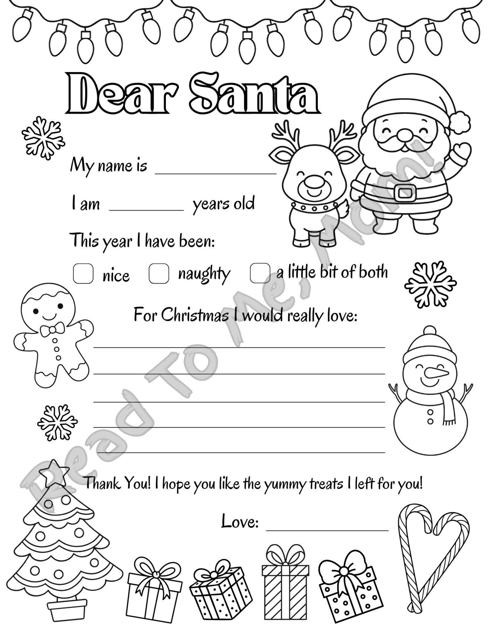 Letter to Santa Coloring Page for Kids | Printable Christmas Wish List ...