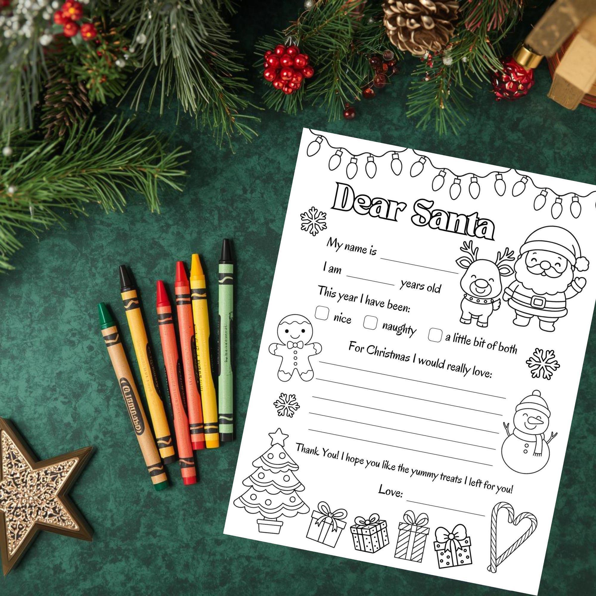 Letter to Santa Coloring Page for Kids | Printable Christmas Wish List ...