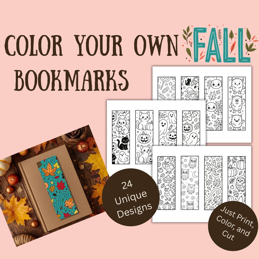 Fall & Halloween Coloring Bookmarks for Kids: Printable Autumn Activity ...
