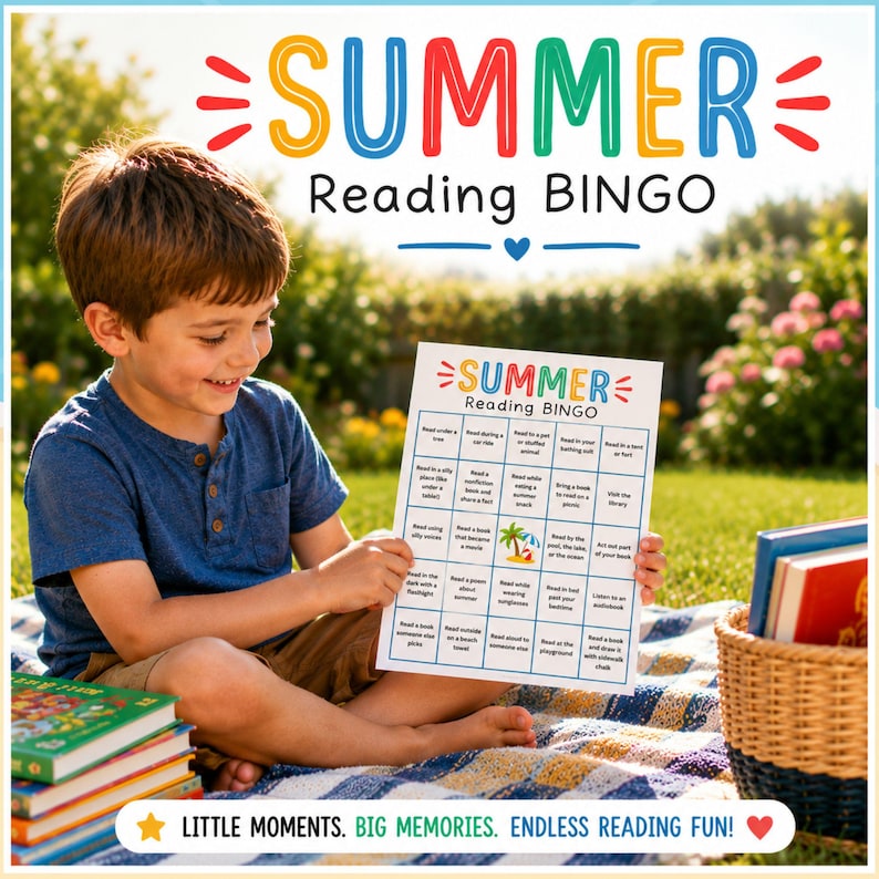 Summer Reading Bingo Printable for Kids | Reading Challenge Activity ...