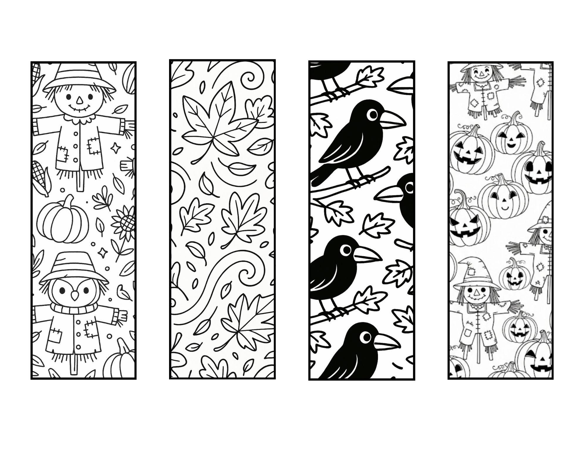 Fall & Halloween Coloring Bookmarks for Kids: Printable Autumn Activity ...