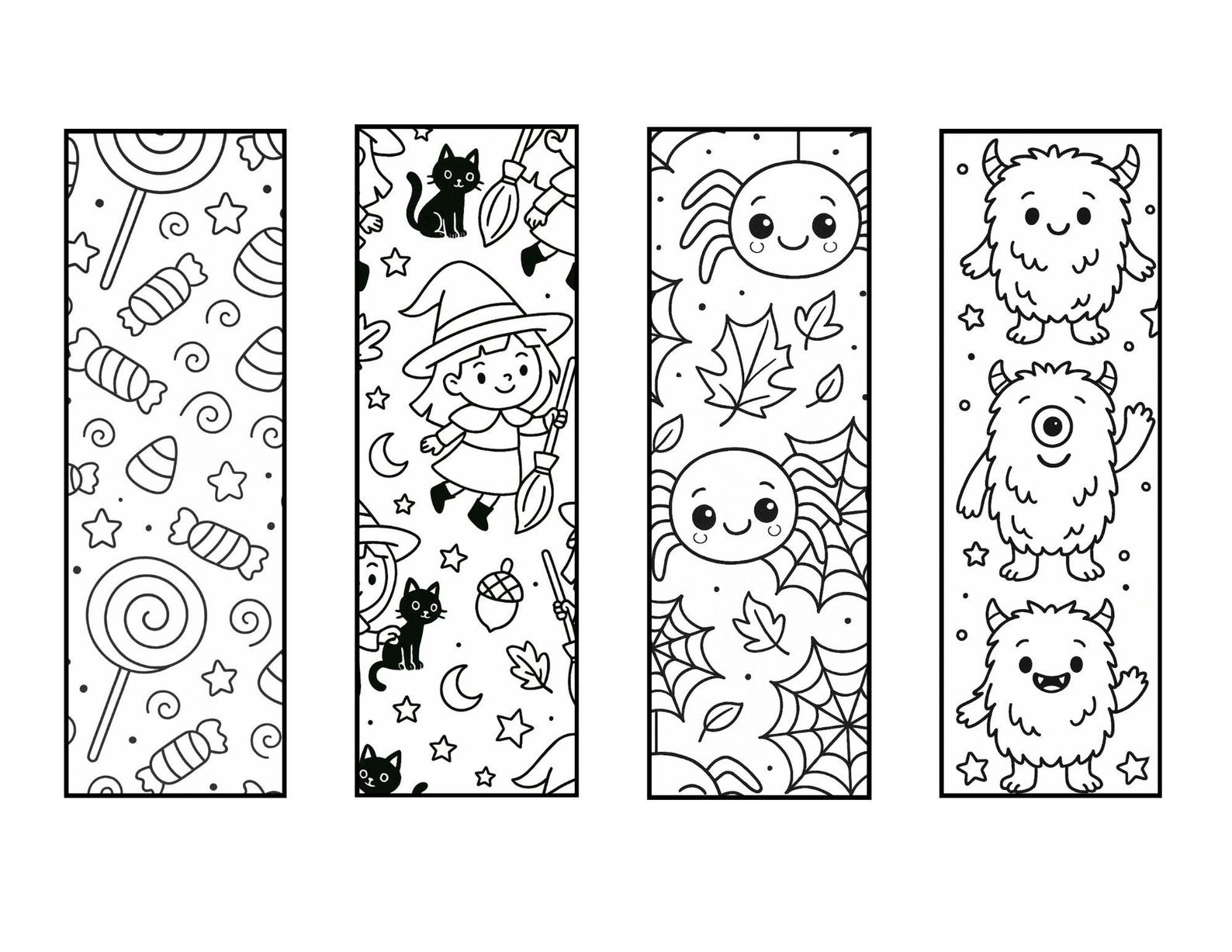 Fall & Halloween Coloring Bookmarks for Kids: Printable Autumn Activity ...