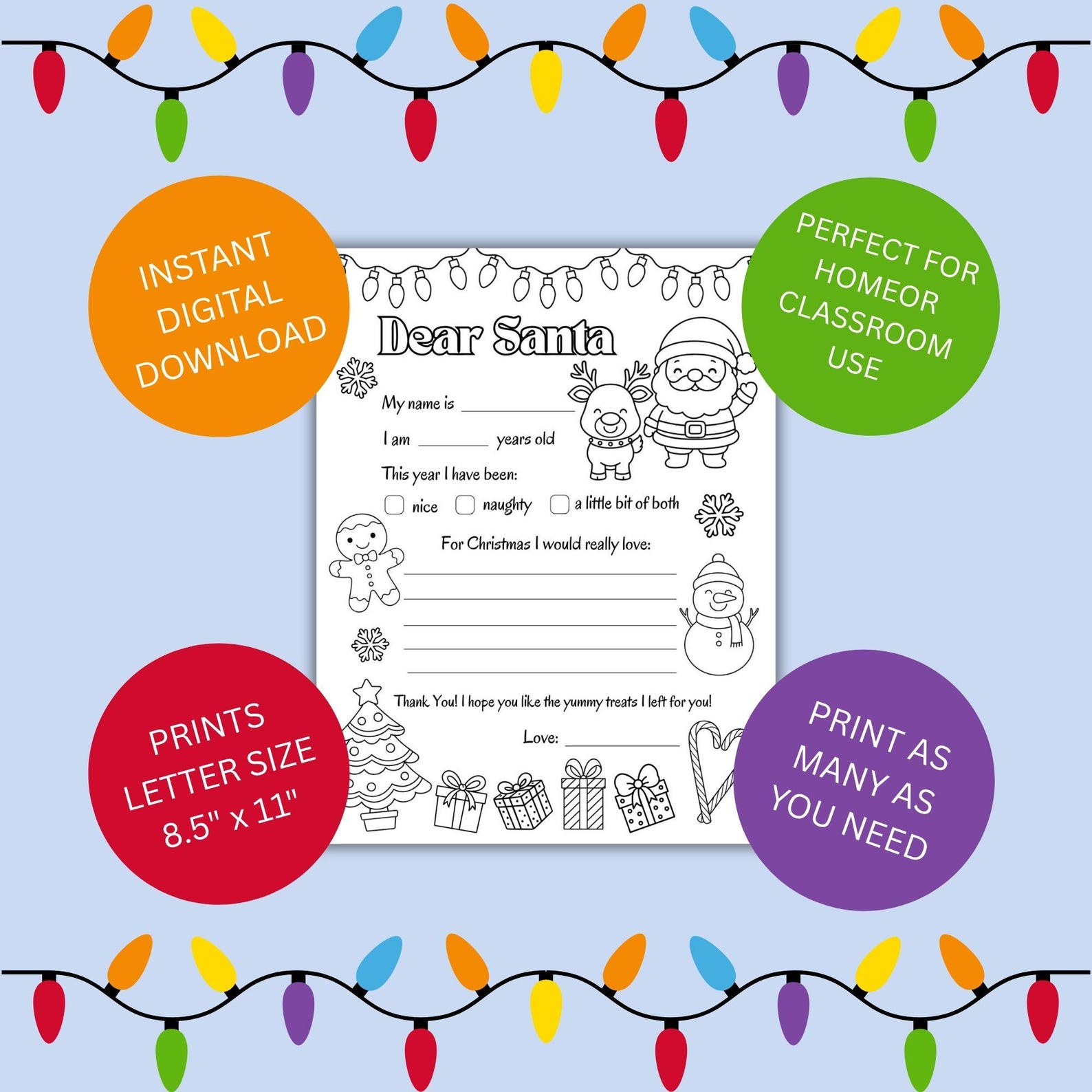 Letter to Santa Coloring Page for Kids | Printable Christmas Wish List ...