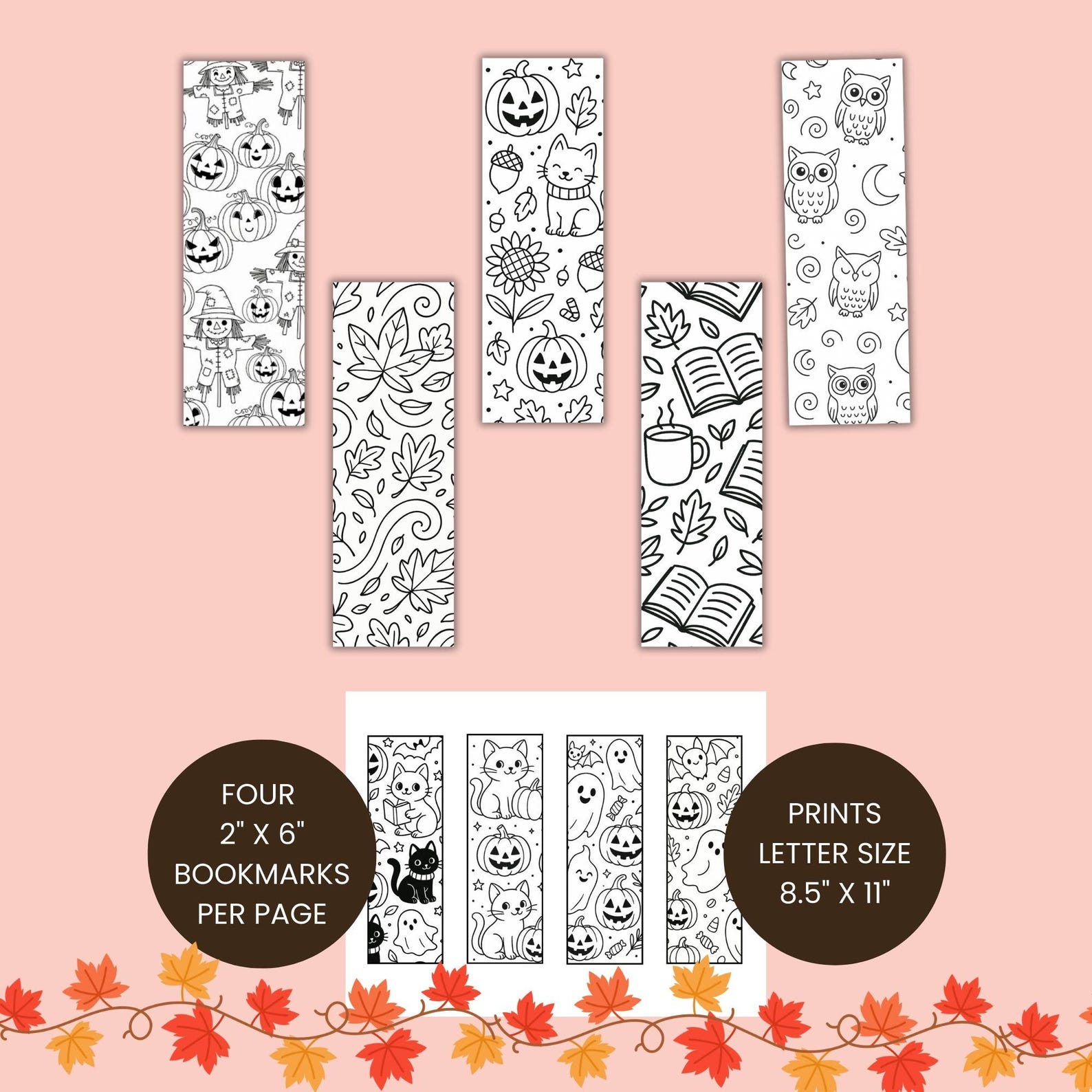 Fall & Halloween Coloring Bookmarks for Kids: Printable Autumn Activity ...