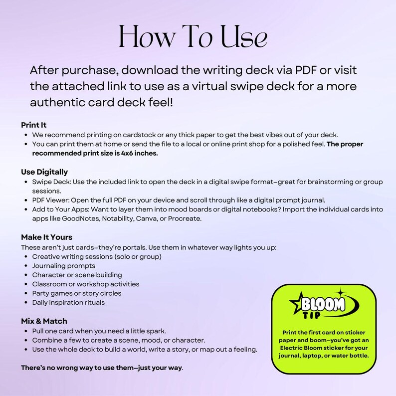 Printable Writing Prompt Card Deck | Over 75 Digital Printable Writing ...