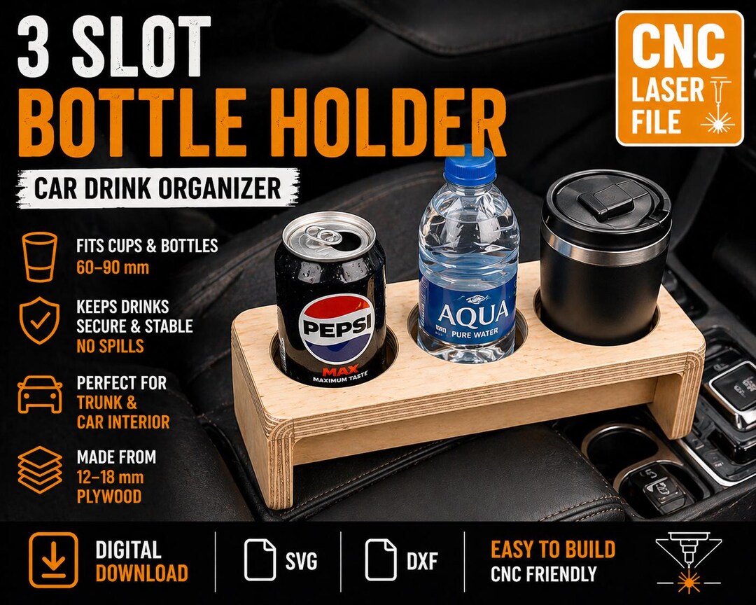 Car Bottle Holder SVG DXF Duo Pack | 2 CNC Cup Holder Designs - Etsy