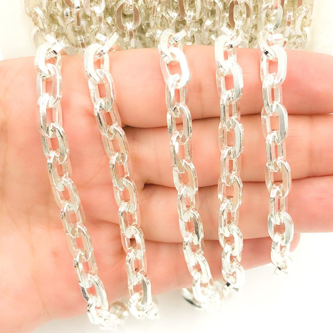 925 Sterling Silver Flat Oval Link Chain, Bulky Jewelry Making Supply ...