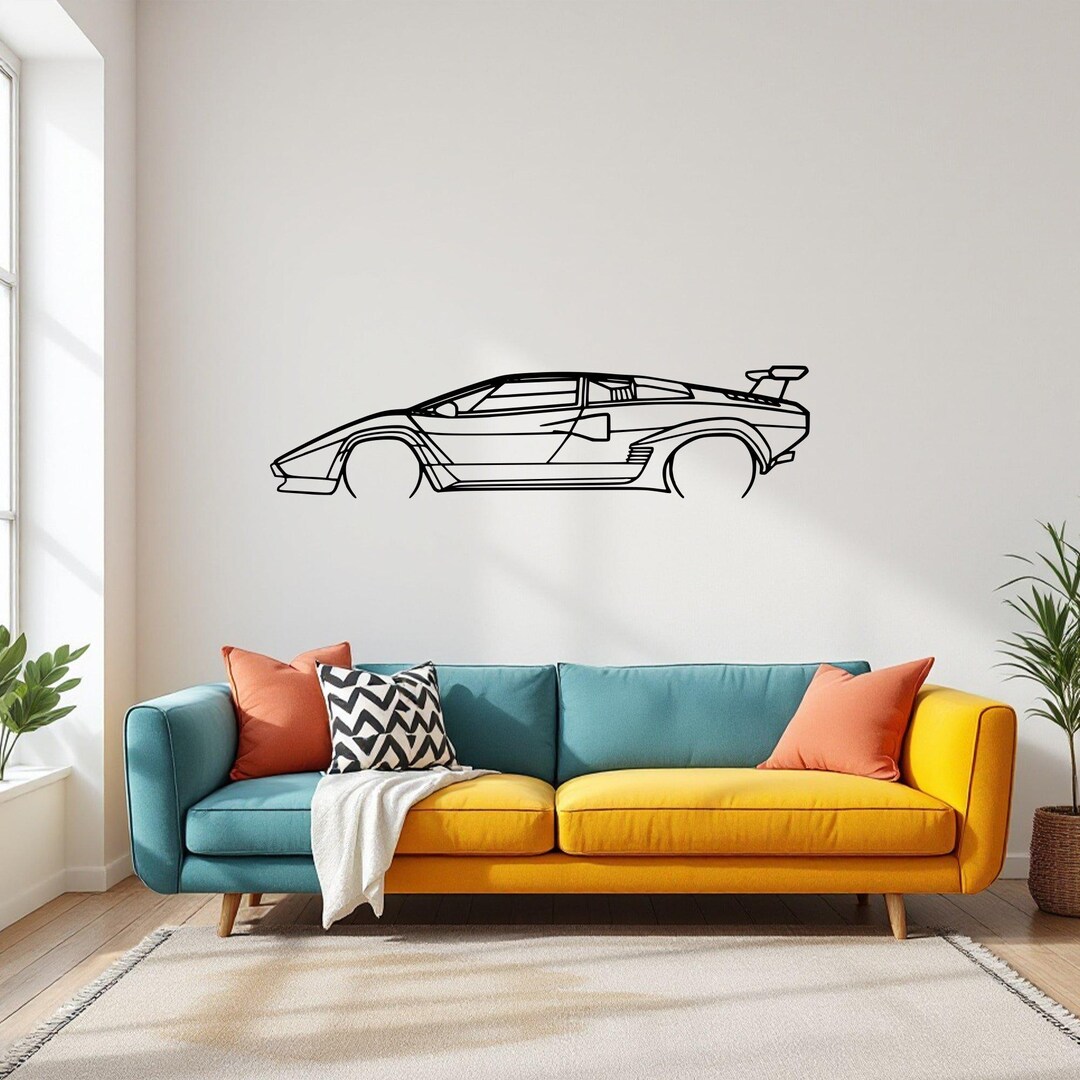 Countach 1985 Detailed Car Silhouette Wall Art, Metal Car Wall Decor ...