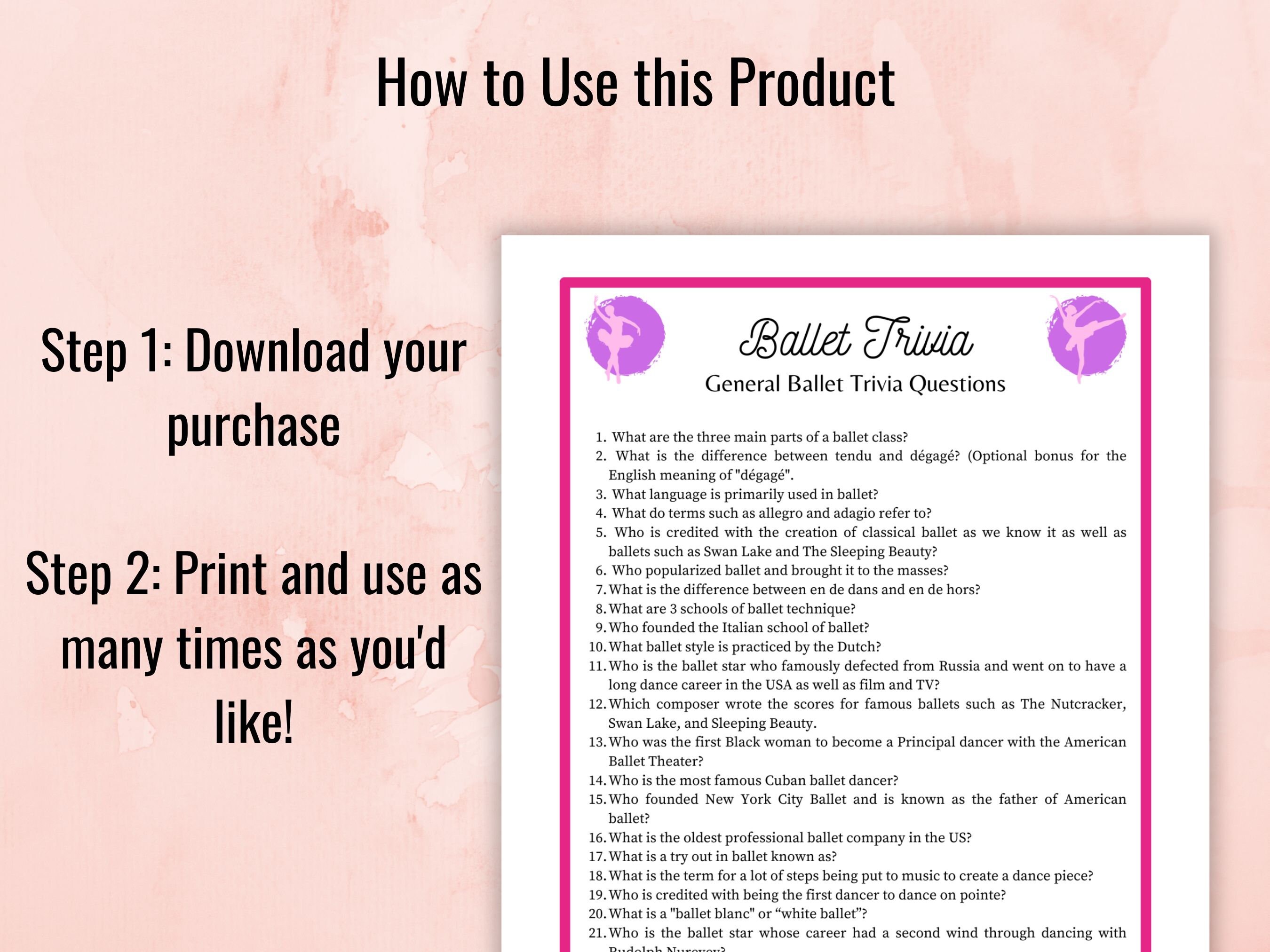 Ballet Trivia, Ballet Activity, Dance Game, Ballet Game, Ballet Quiz ...