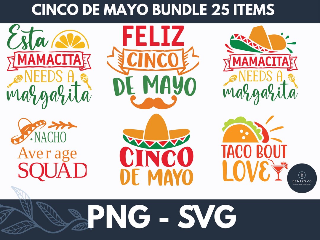 Cinco De Mayo Bundle | 25 Festive Svg Png Designs | Fiesta Clipart ...