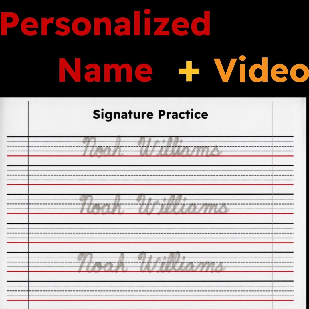 Personalized Cursive Signature Practice Sheets With Video (digital ...