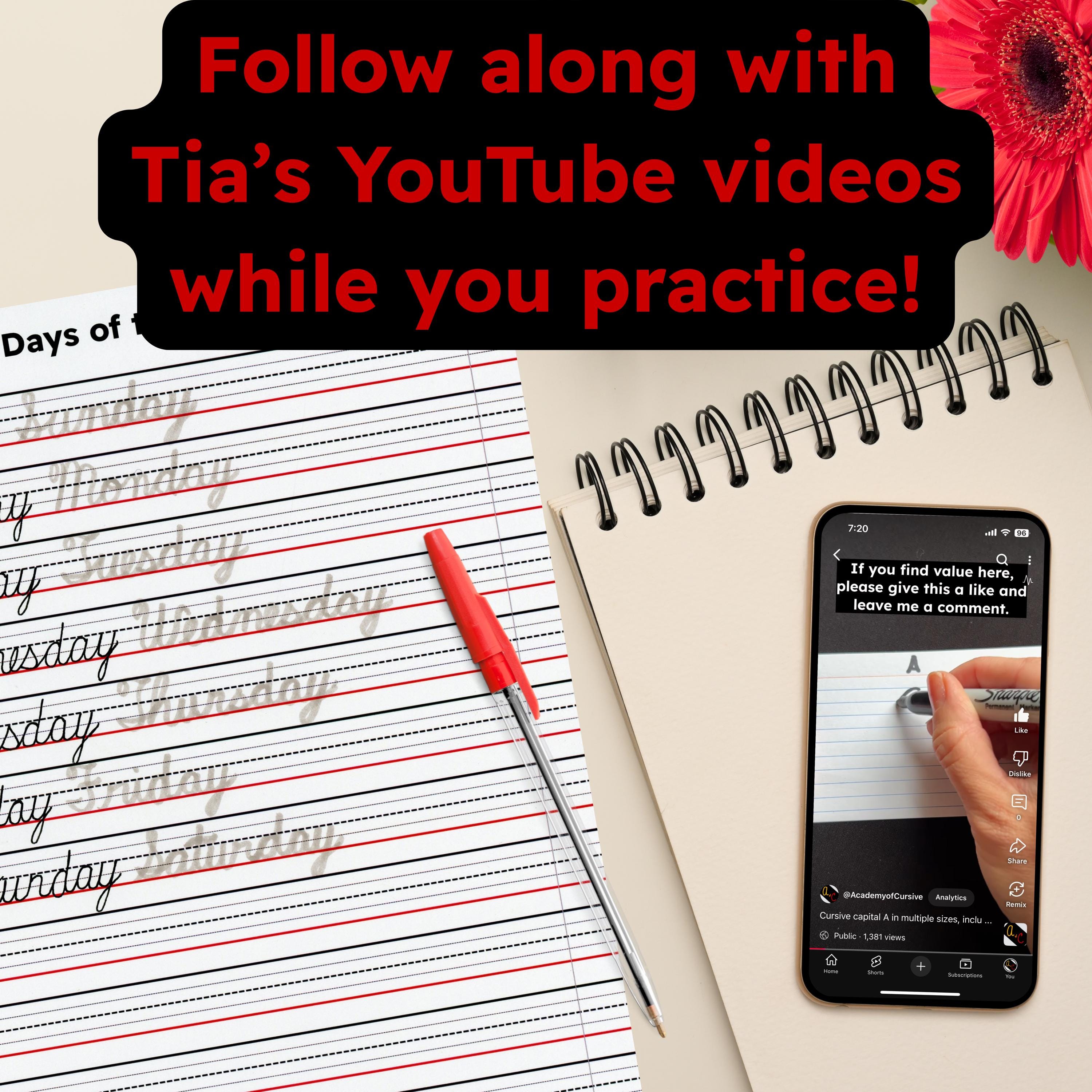 Cursive Practice Worksheet for Days of the Week. With Video Tutorial ...