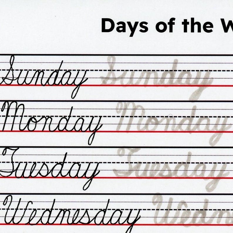 Cursive Practice Worksheet for Days of the Week. With Video Tutorial ...