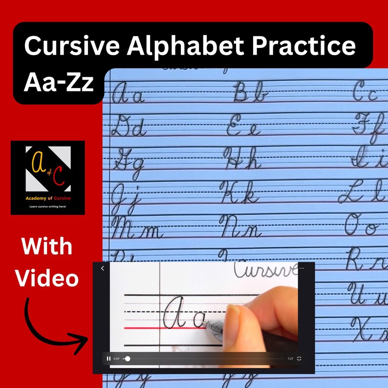 Cursive Alphabet Practice Sheet for Adults; Adult Handwriting Review ...