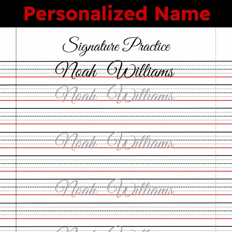 Personalized Signature Practice Worksheets: Custom Name Script (digital ...
